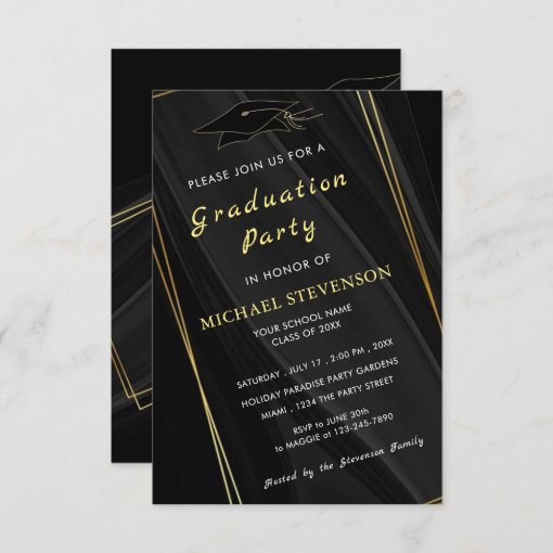 QR Code Info Gold Black Graduation Invitation Card | Zazzle