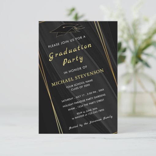 QR Code Info Gold Black Graduation Invitation Card | Zazzle