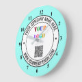 QR Code Info Text and Logo Promotional Clock | Zazzle