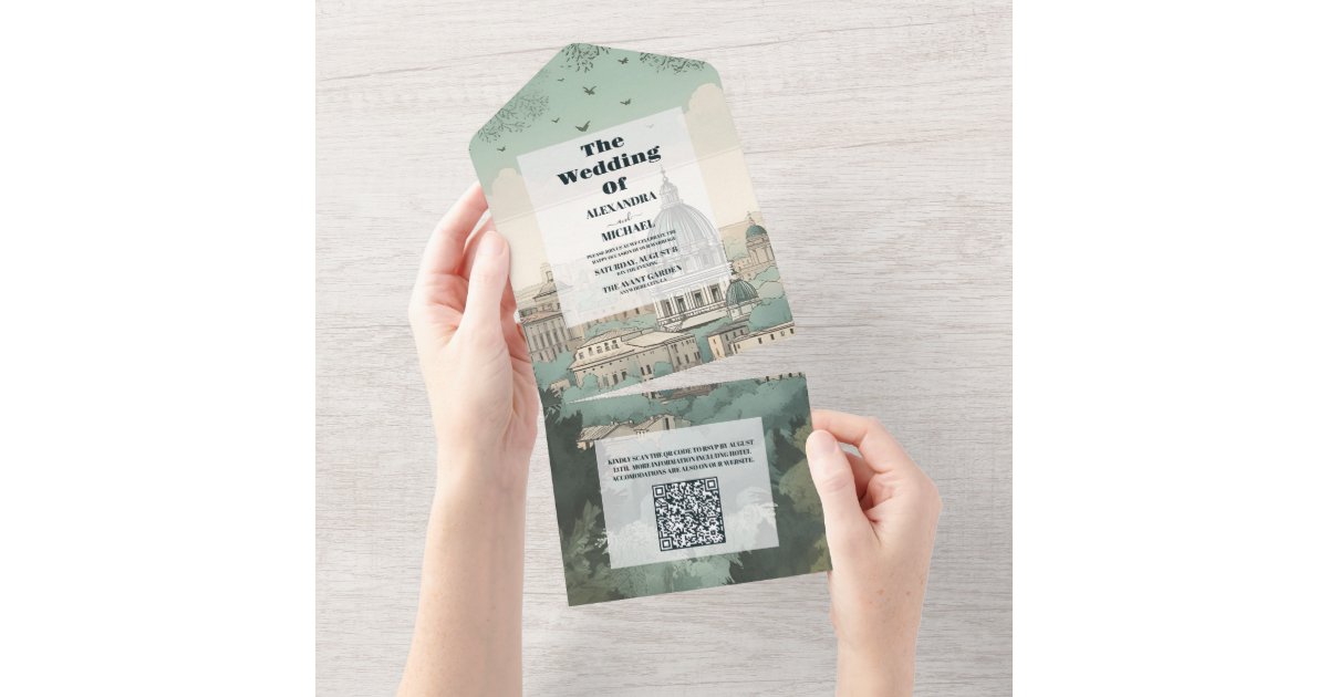 QR Code Italy Rome Destination Wedding All In One Invitation | Zazzle