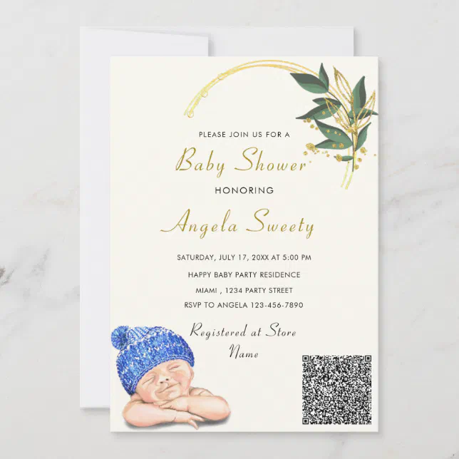 QR Code It's a Boy Sleeping Baby Shower Invitation | Zazzle