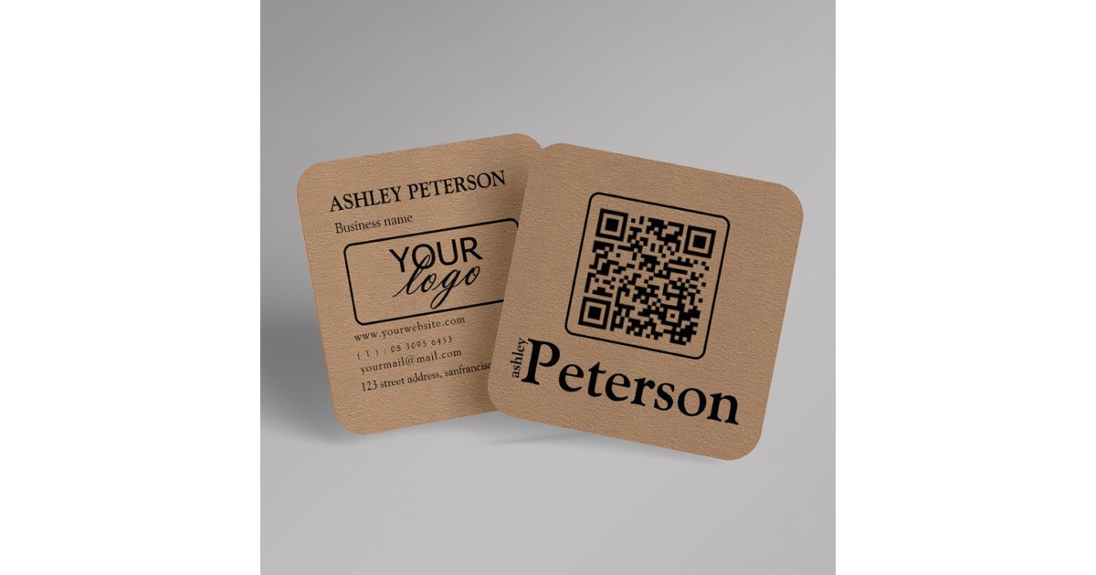 QR code kraft paper custom logo Square Business Card | Zazzle