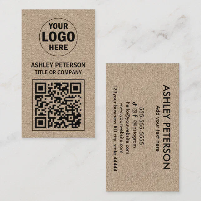 QR Code Kraft Paper | Social Media Custom Logo Business Card | Zazzle