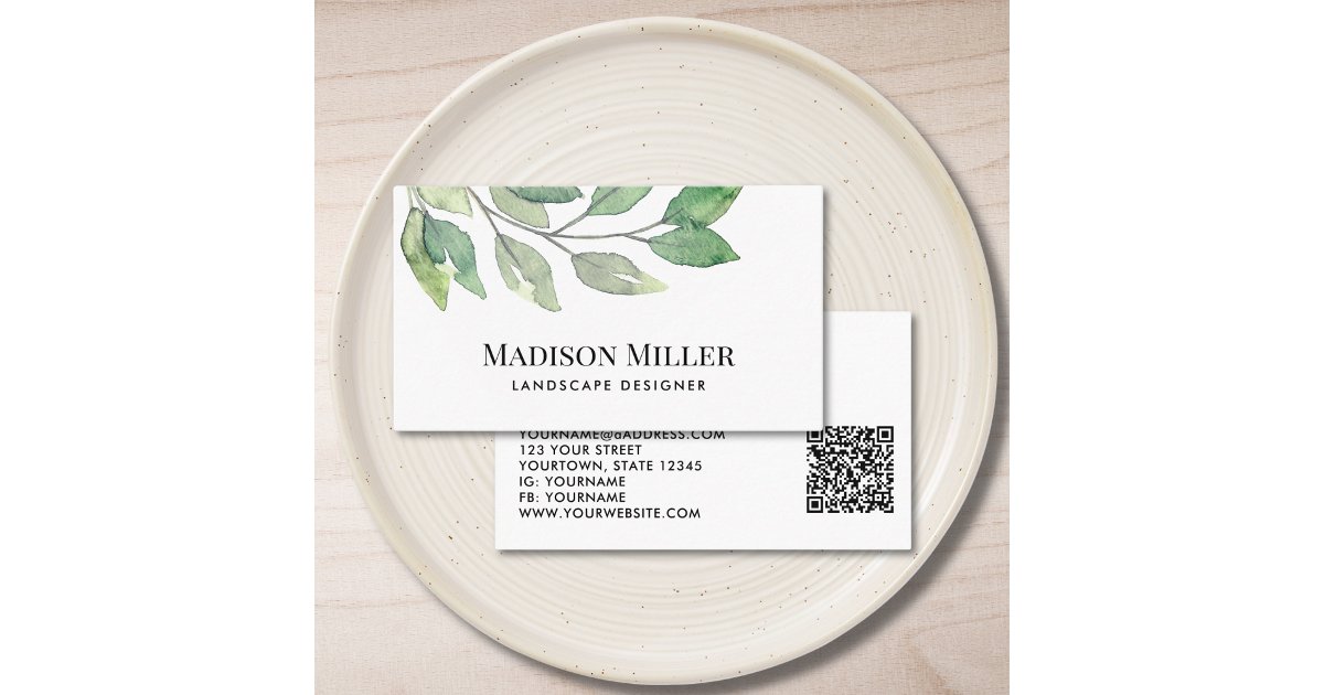 QR Code Landscape Designer Greenery Business Card | Zazzle