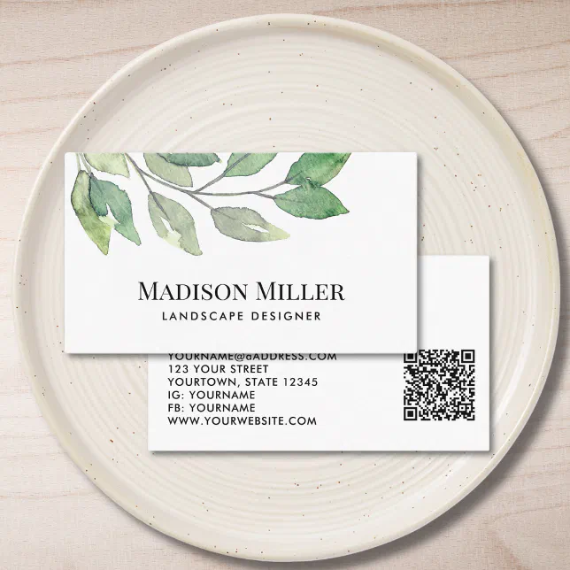 QR Code Landscape Designer Greenery Business Card | Zazzle
