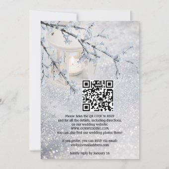 QR Code Lantern Snow Winter Wedding Reception Only Invitation | Zazzle