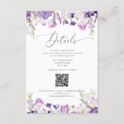 QR code lavender elegant wedding details Enclosure Card | Zazzle