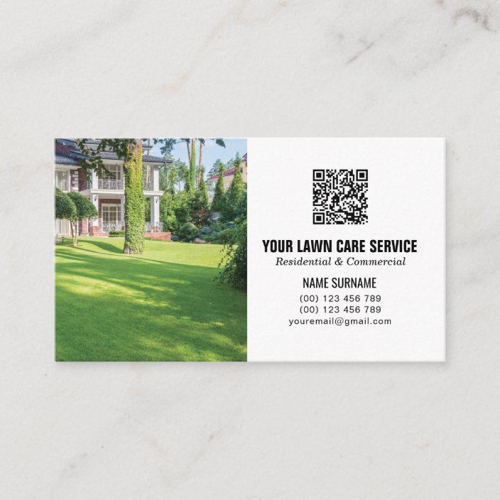 QR code Lawn Care business card with photos | Zazzle.com