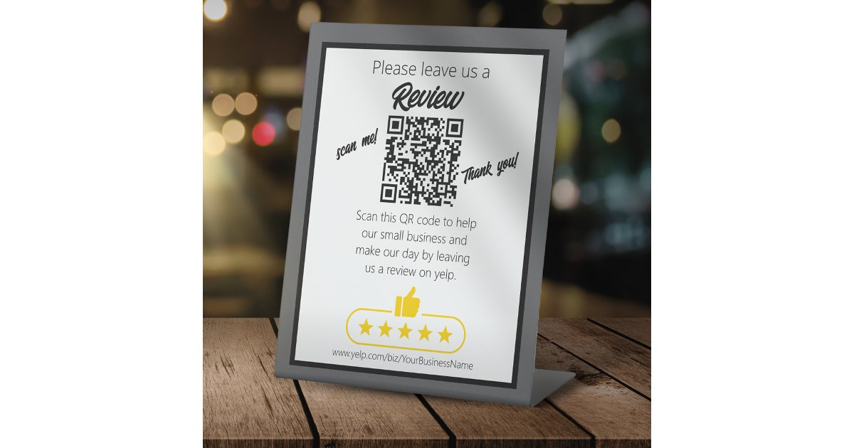 QR code 'leave us a review' YELP Pedestal Sign | Zazzle