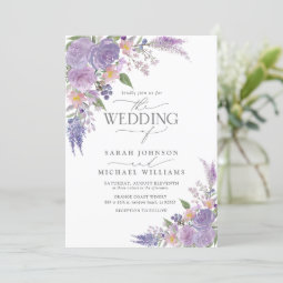 QR Code Lilac Lavender Mauve Script Floral Wedding Invitation | Zazzle