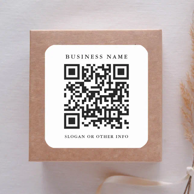 QR Code Link Minimal Business Name Square Sticker | Zazzle