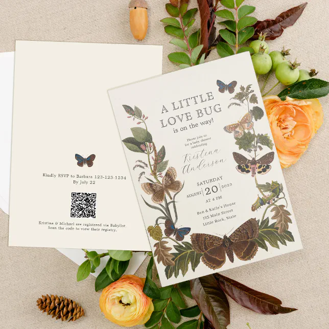 QR Code Little Love Bug Baby Shower Invitation | Zazzle