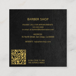 QR CODE logo barber stylist elegant black gold Square Business Card ...