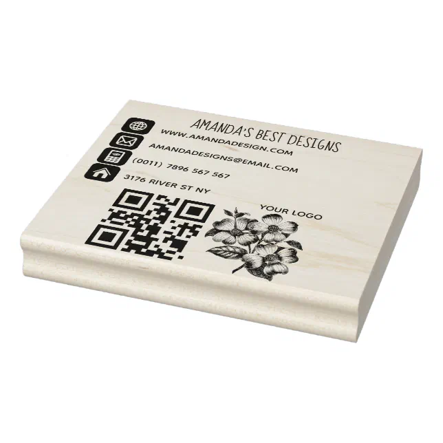 Qr code logo basic info icons rubber stamp | Zazzle