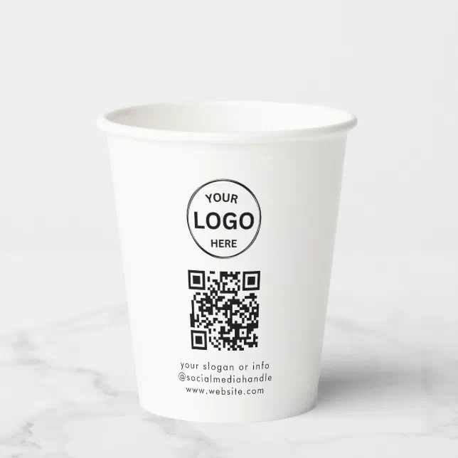 Qr Code Logo Business Minimalist Simple Paper Cups | Zazzle