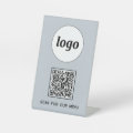 QR Code Logo Business Scan for Menu Light Blue Pedestal Sign | Zazzle