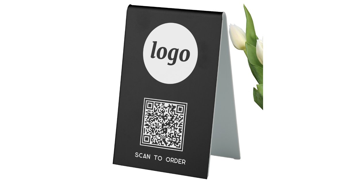 QR Code Logo Business Scan to Order Black Table Tent | Zazzle