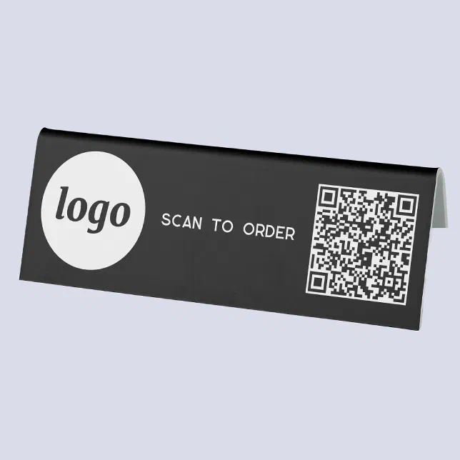 QR Code Logo Business Scan to Order Black Table Tent | Zazzle