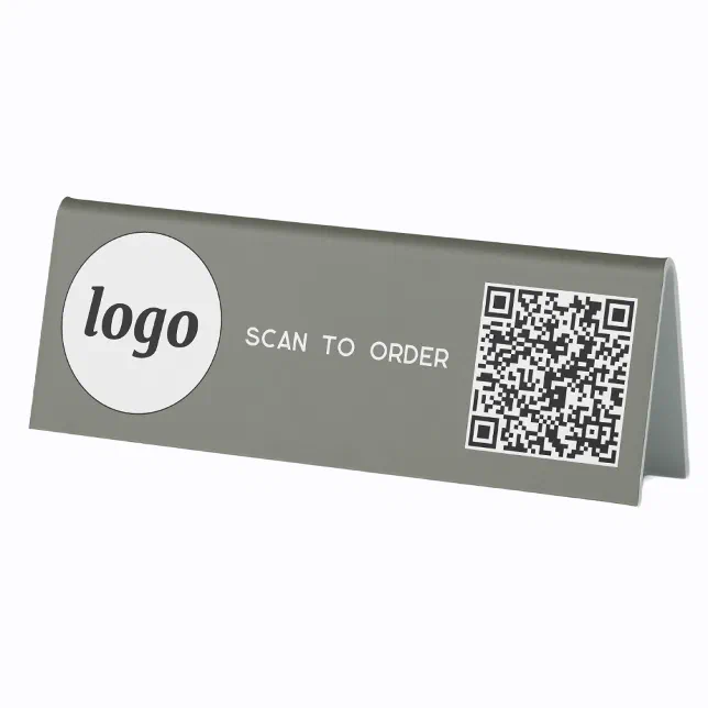 QR Code Logo Business Scan to Order Sage Green Table Tent | Zazzle