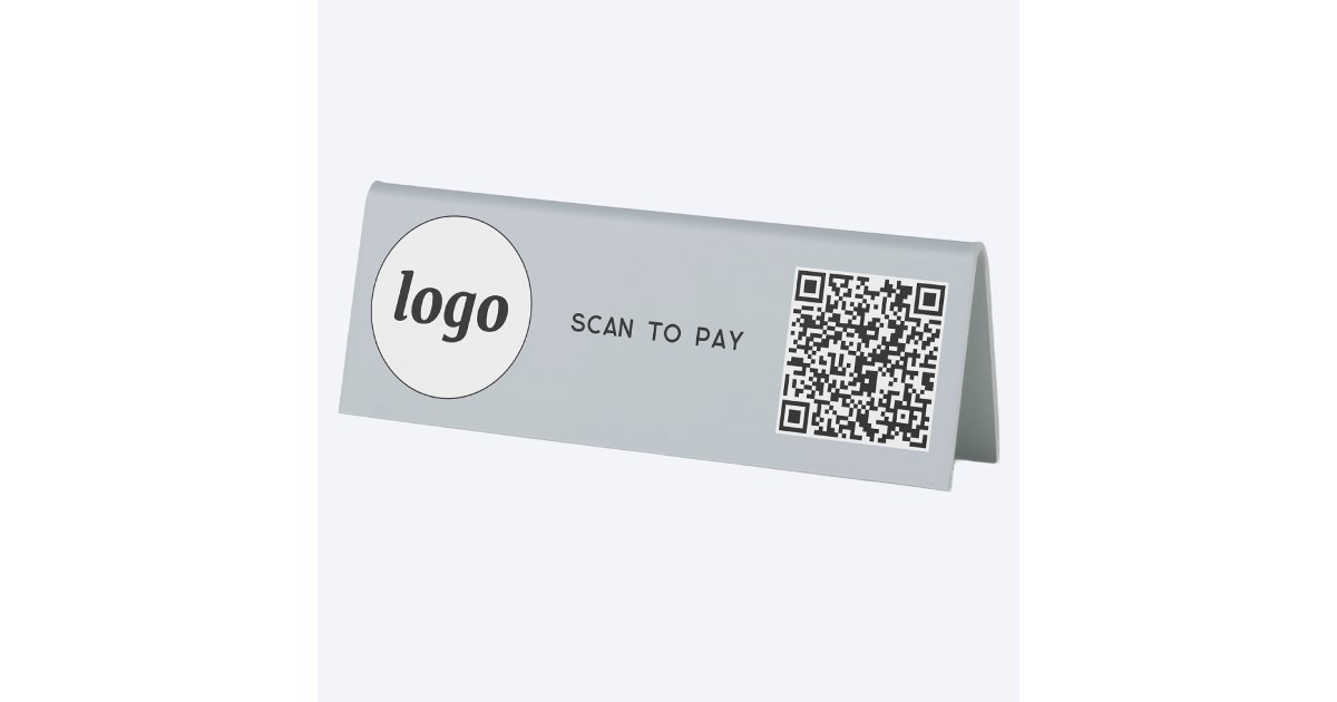 QR Code Logo Business Scan to Pay Powder Blue Table Tent | Zazzle