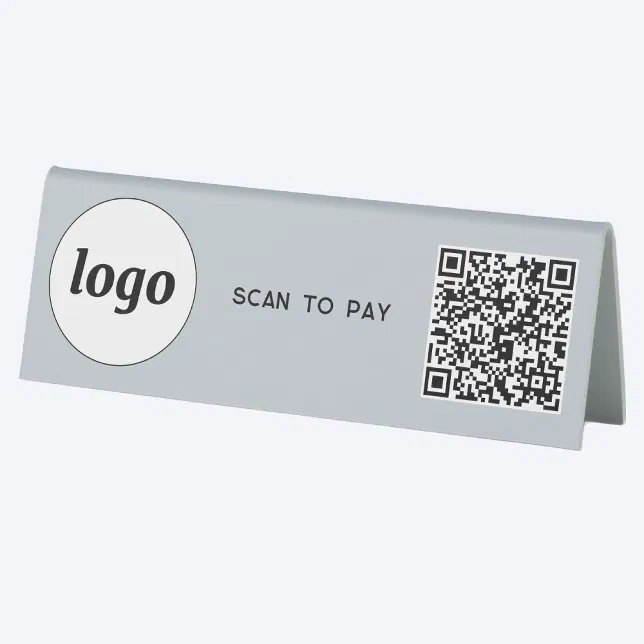 QR Code Logo Business Scan to Pay Powder Blue Table Tent | Zazzle