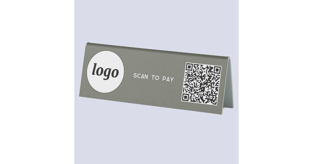 QR Code Logo Business Scan to Pay Sage Green Table Tent | Zazzle