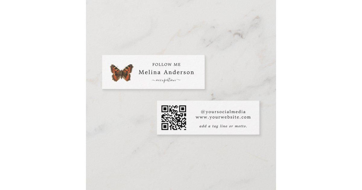 QR Code Logo Elegant Butterfly Social Media Mini Business Card | Zazzle
