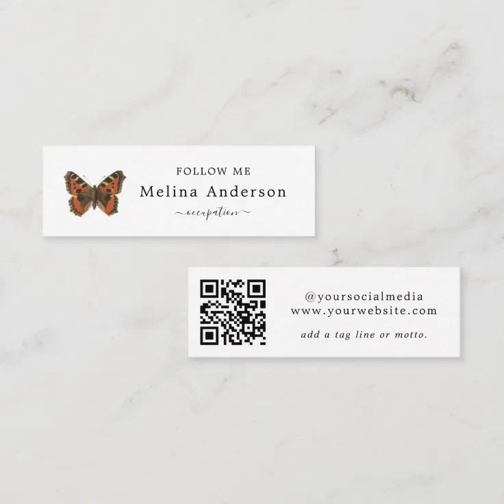 QR Code Logo Elegant Butterfly Social Media Mini Business Card | Zazzle