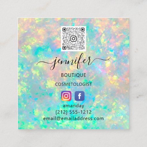 QR Code Logo Frame Glitter Gold Drips Holograph Square Business Card ...