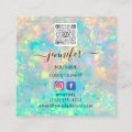 QR Code Logo Glitter Gold Drips Holograph Pink Square Business Card ...