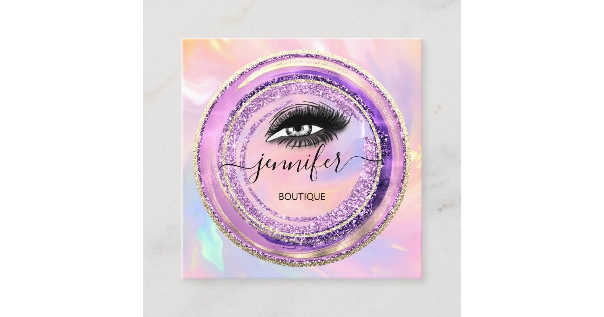 QR Code Logo Glitter Gold Frame Holograph Eyelash Square Business Card ...