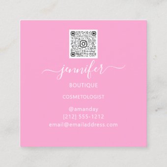QR Code Logo Glitter Gold Frame Holograph Pink Square Business Card ...