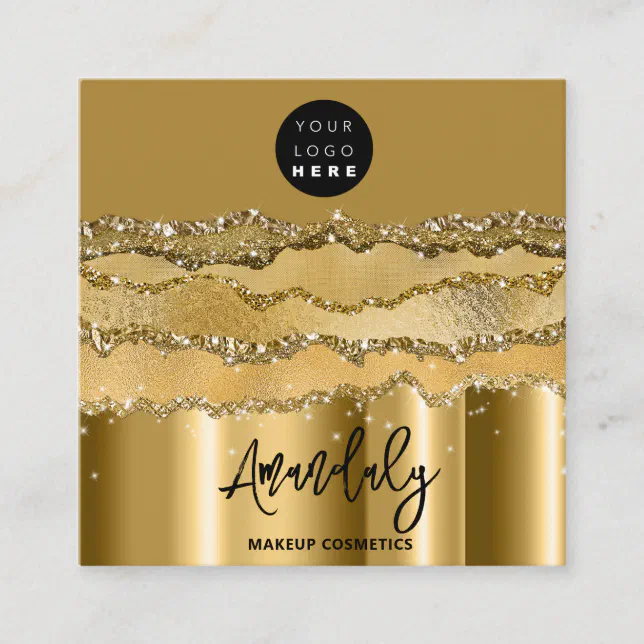 QR Code Logo Gold Glitter Strokes Black Mustard Square Business Card ...