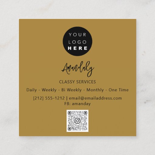 QR Code Logo Gold Glitter Strokes Black Mustard Square Business Card ...