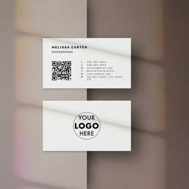 QR Code & Logo | Light Gray | Sleek & Smart Business Card | Zazzle