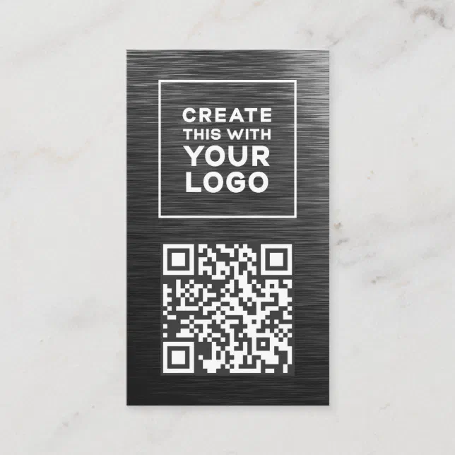 QR Code Logo Metallic Look Modern Vertical Business Card | Zazzle