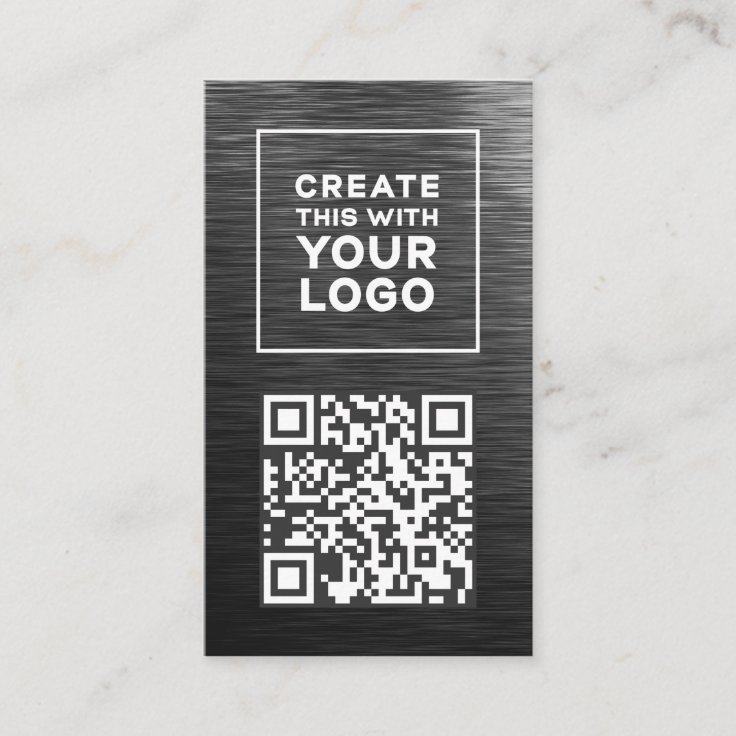 QR Code Logo Metallic Look Modern Vertical Business Card | Zazzle