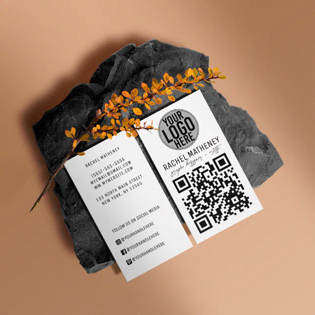QR Code Logo Modern Simple White Professional Business Card | Zazzle