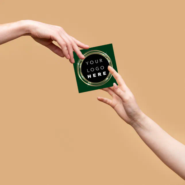 QR Code Logo Online Shop Frame Gold Green Square Business Card | Zazzle