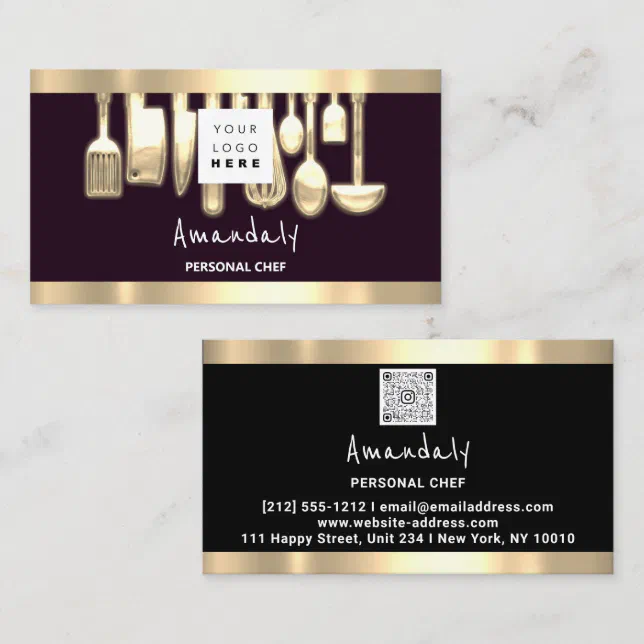 QR CODE Logo Personal Chef Cooking Restaurant Business Card | Zazzle