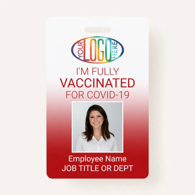 QR Code Logo Photo ID Covid Vaccine Pass Red Badge | Zazzle