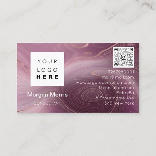 QR Code Logo Photo Professional Company Marble Business Card | Zazzle