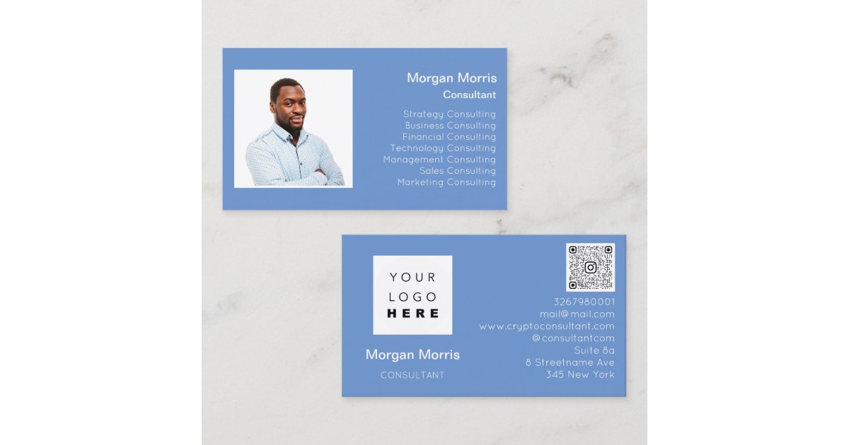 QR Code Logo Photo Professional Company Name Business Card | Zazzle