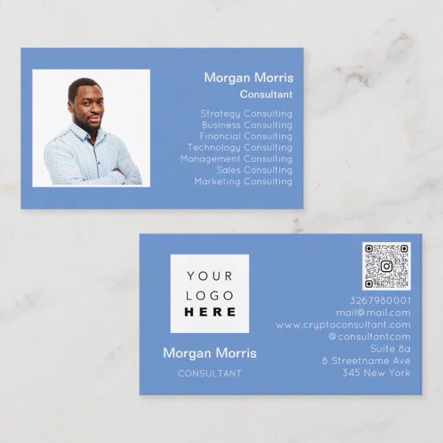 QR Code Logo Photo Professional Company Name Business Card | Zazzle