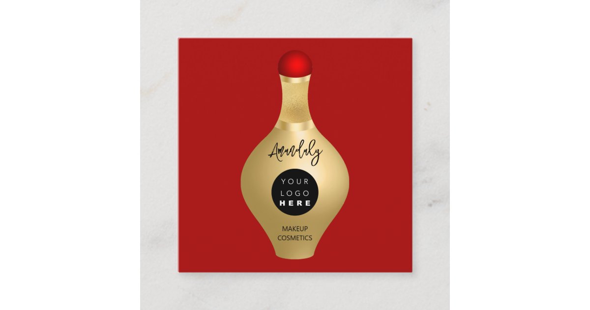 QR Code Logo Red Gold Cosmetics Perfumes Square Business Card | Zazzle