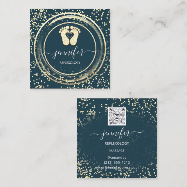 QR Code Logo Reflexology Foot Massage Feet Teal Square Business Card ...