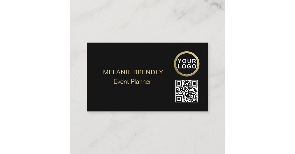 QR Code Logo Simple Black Gold Business Card | Zazzle