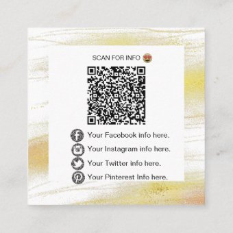 QR Code LOGO- Social Media Icons Gold Dust Square Business Card | Zazzle