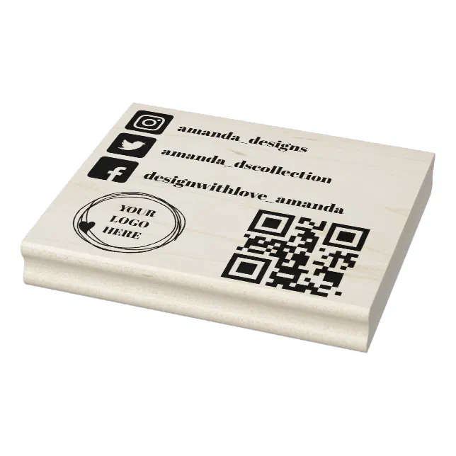 Qr code logo social media icons rubber stamp | Zazzle