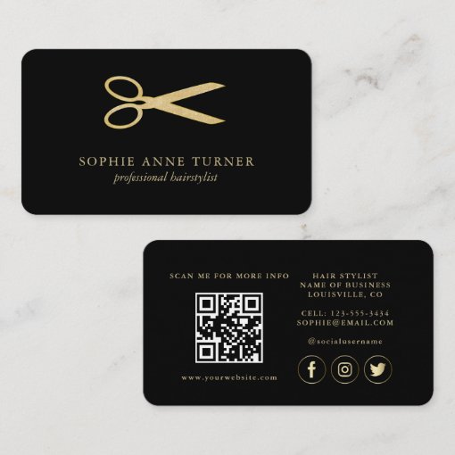 QR Code Luxury Gold Black Professional Business Card | Zazzle
